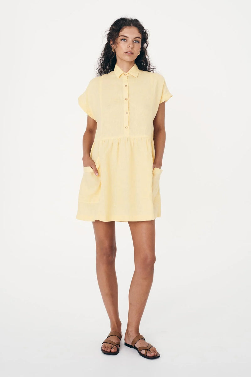 SHOP ROWIE - GINA LINEN MINI DRESS - LEMON – Chachi